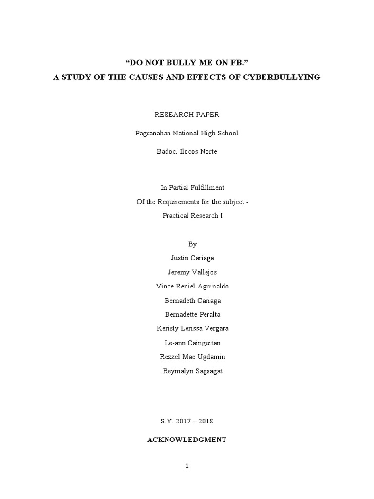 Research Paper: "Do Not Bully Me On FB: A Study of The Causes and ...