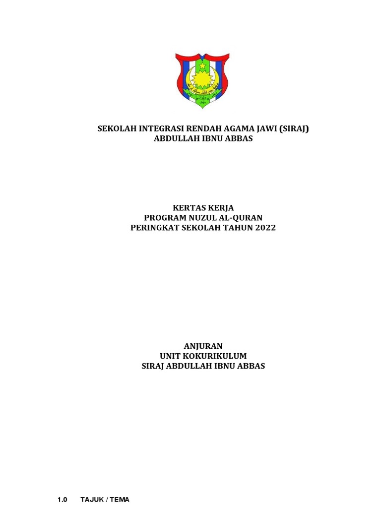 Kertas Kerja Nuzul Al-Quran Siraj Aia 2022 | PDF
