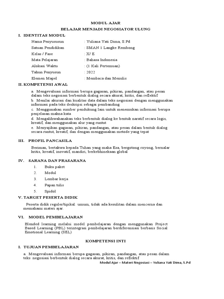 Modul Ajar Pertemuan 1 | PDF