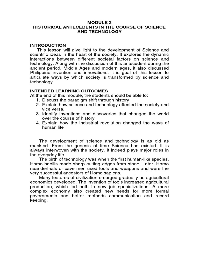 Module 2-Historical Antecedents in The Course of Science and Technology ...