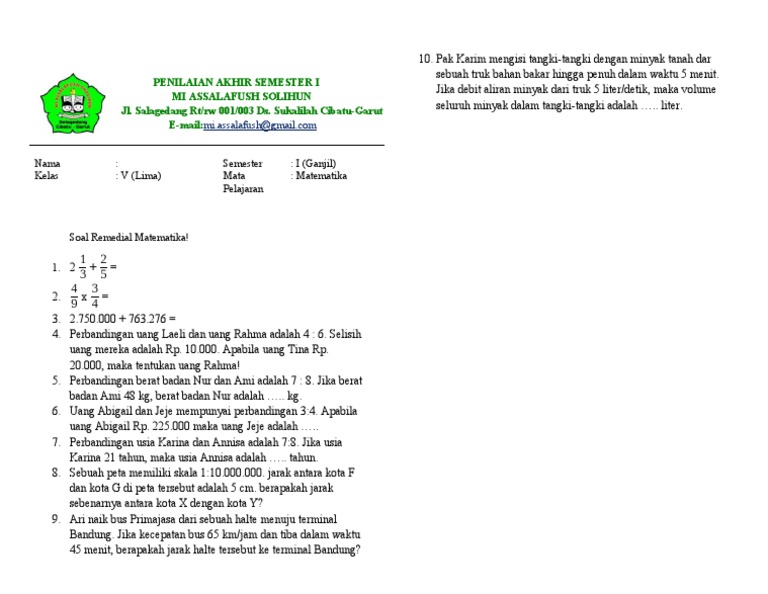 Soal Remedial Matematika Kelas 5 | PDF