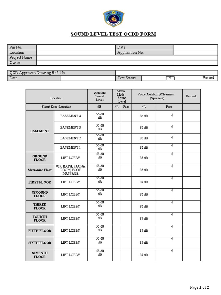 Shell Tower - Sound Level Test PAVA VOICE QCDD REPORT (8528) | PDF