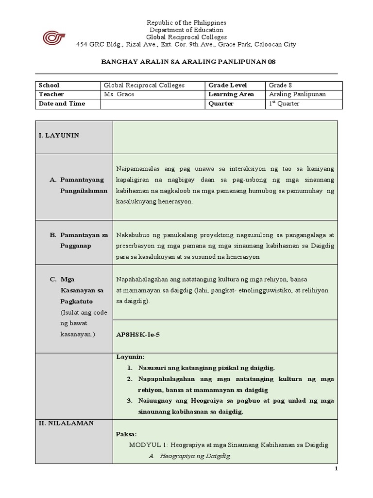 Lesson Plan Heograpiya NG Daigdig 3rdyr Checked | PDF