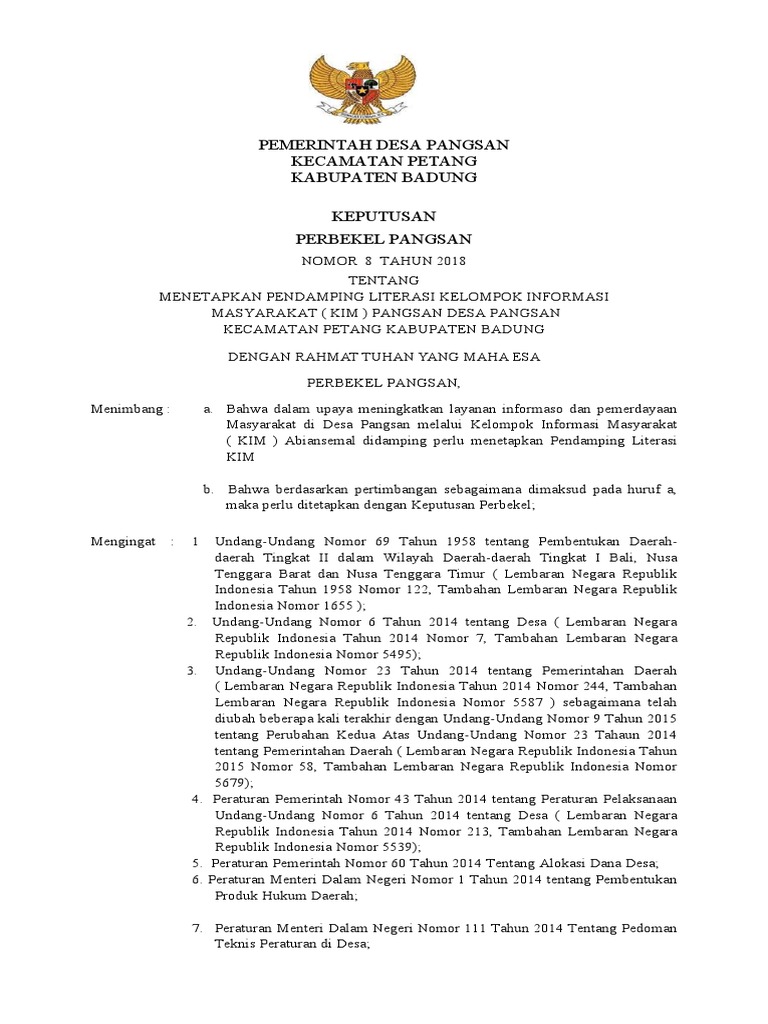 SK Pendamping Literasi Kim (Contoh) | PDF