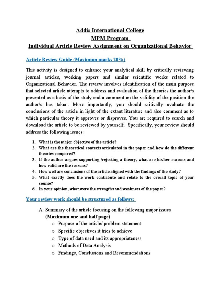 Assingment I Article Review Guideline - OB | PDF | Business | Art