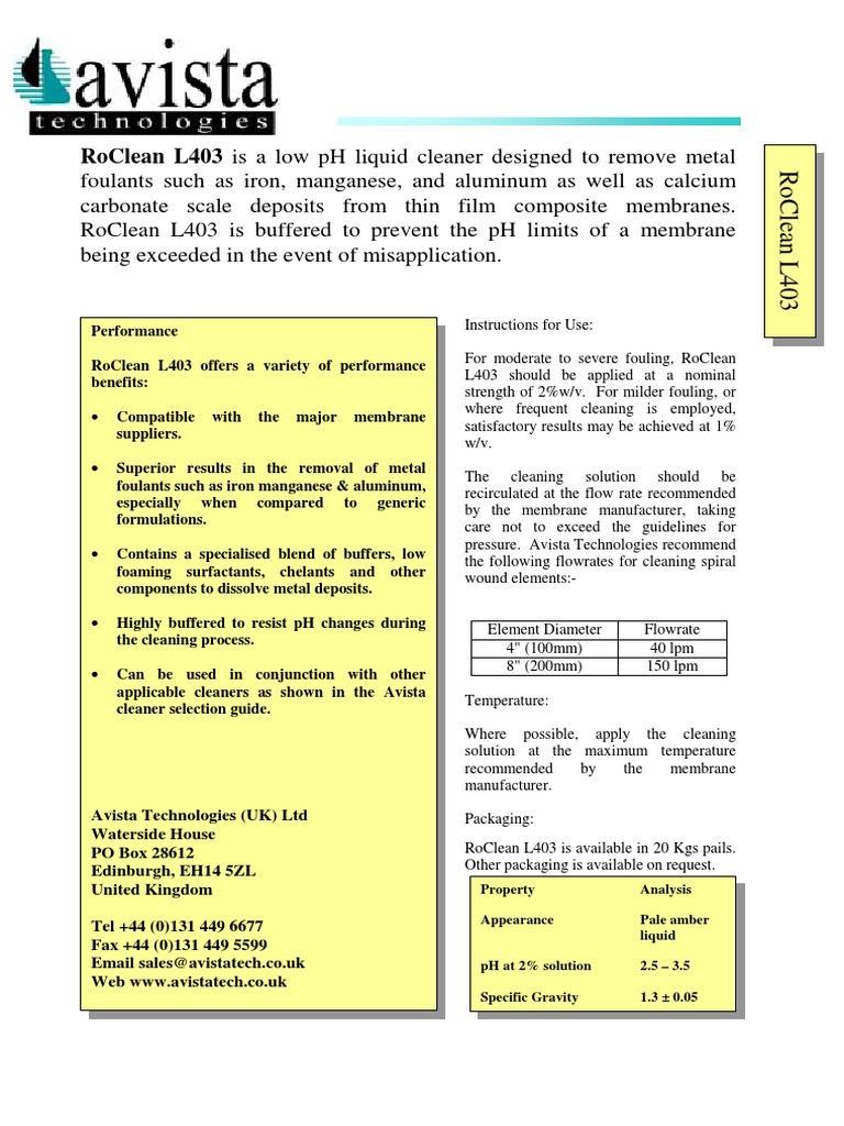 RoClean L403 | PDF | Membrane | Metals