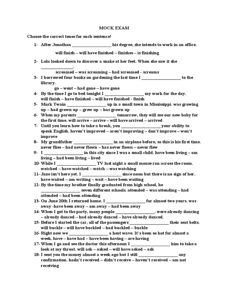 Grammar Tenses Mock Exam | PDF