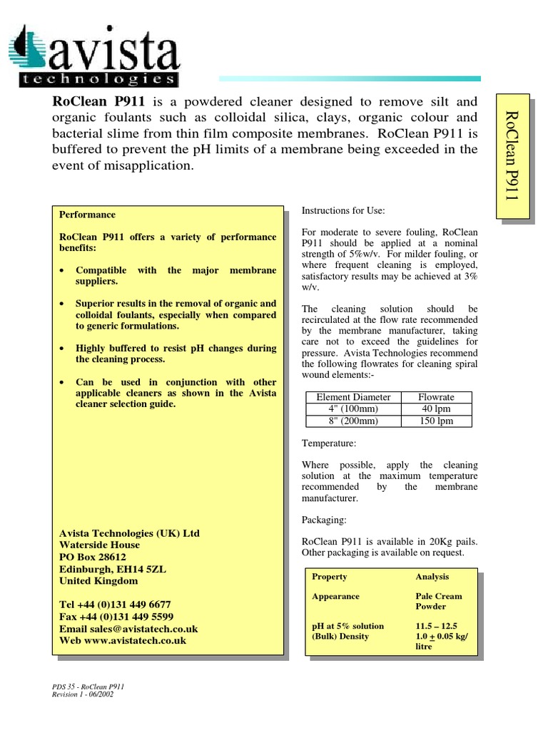 RoClean P911 | PDF | Membrane | Materials