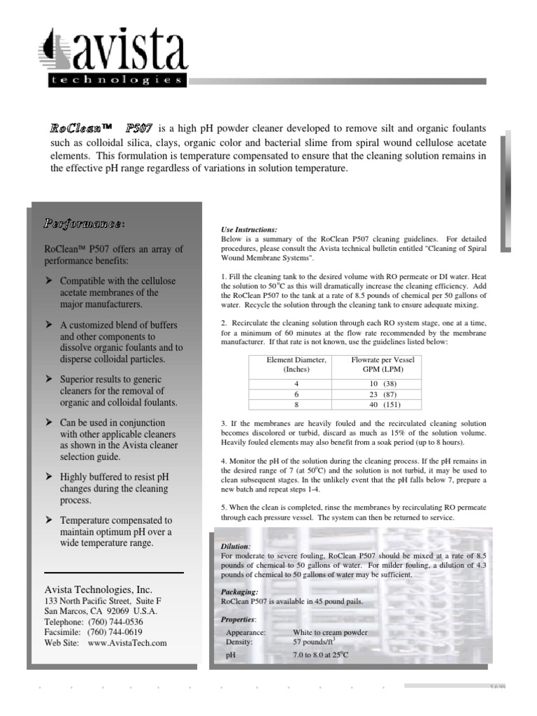 RoClean P507 High pH Powder Cleaner | PDF | Membrane | Colloid