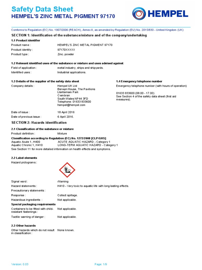 21 Msds-Hempels-Galvosil-Fibre-97170 | PDF | Toxicity | Working Conditions