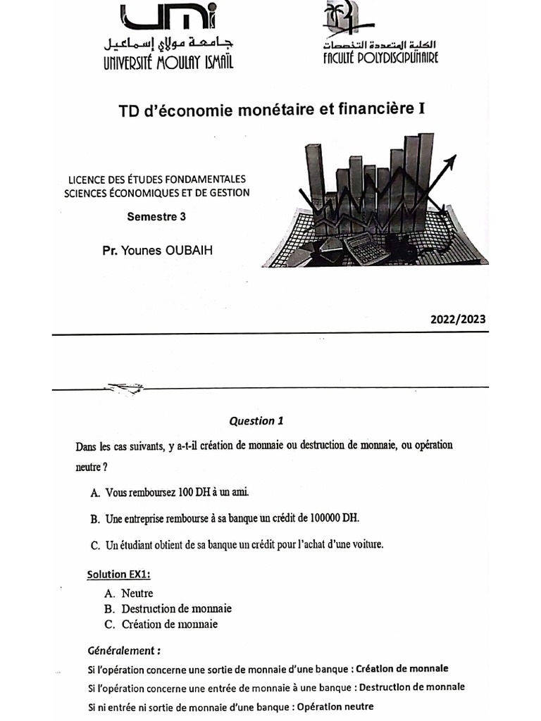 TD (Économie Monétaire Et Financière) | PDF