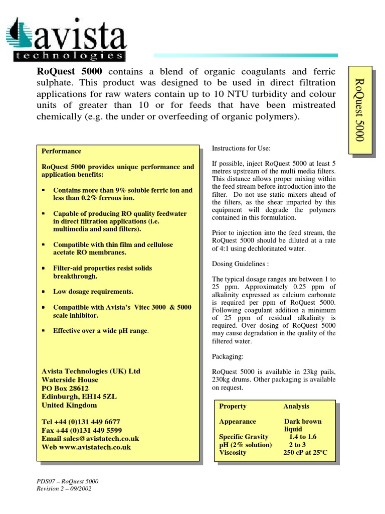 RoQuest 5000 | PDF | Filtration | Alkalinity