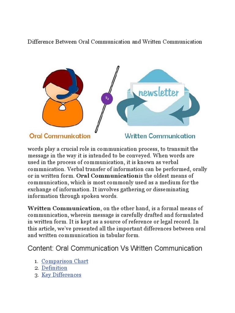 Difference Between Oral Communication and Written Communication | PDF ...