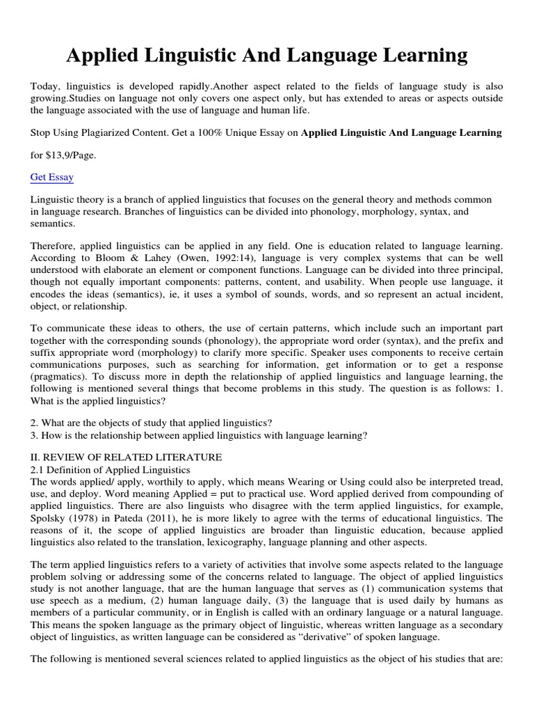 Applied Linguistic and Language Learning | Download Free PDF | Linguistics | Language Acquisition
