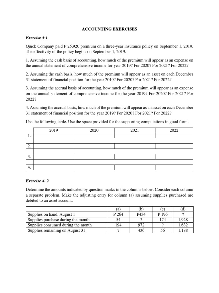 Accounting Exercises | Download Free PDF | Debits And Credits | Deferral