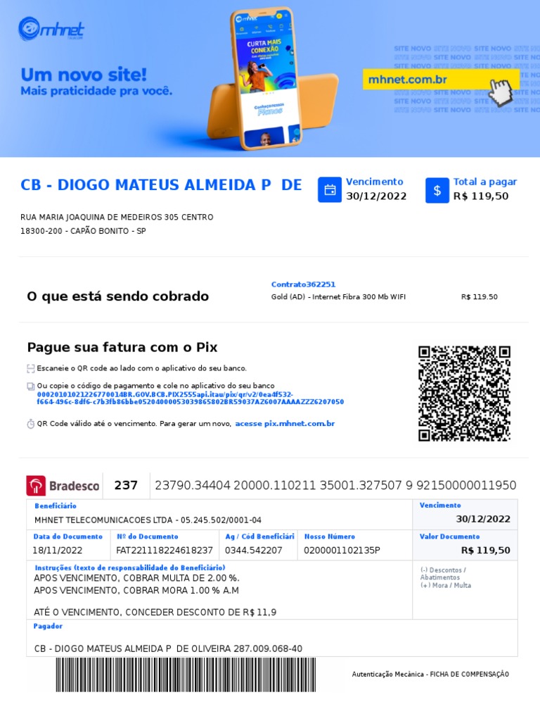 Fatura Mhnet Telecom | PDF | Finanças e Administração de Capital