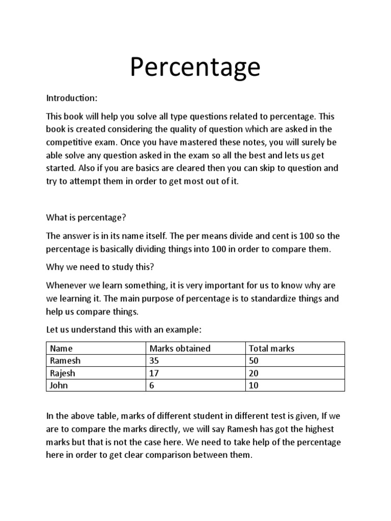 Percentage For Competitive Exams Download Free Pdf Percentage