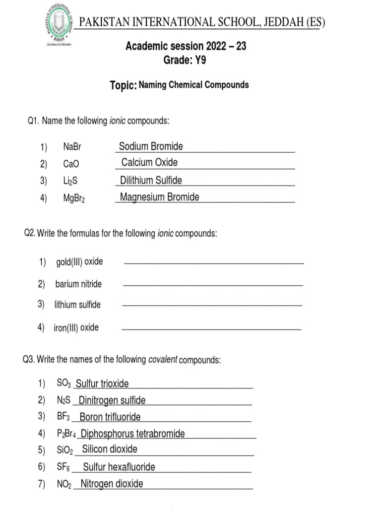 Naming of Ionic and Covalent Compounds. | PDF