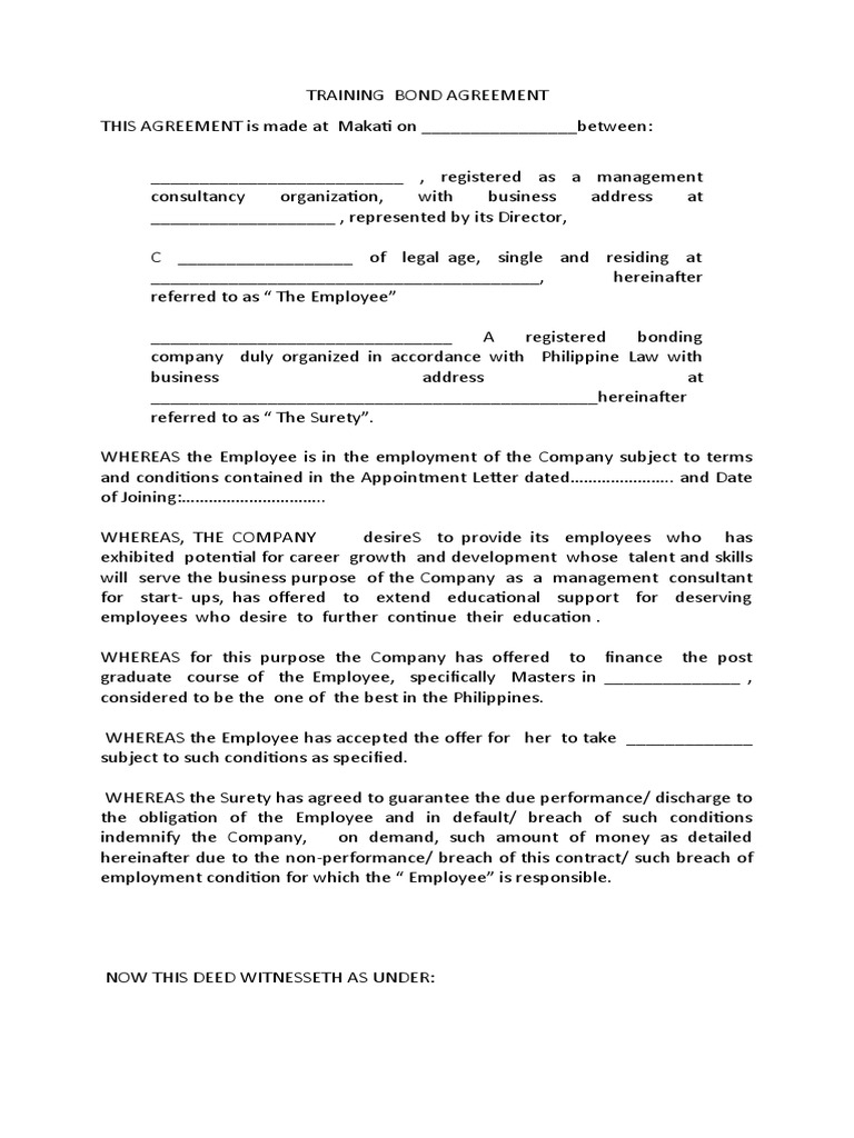 Training Bond Contract | PDF | Employment | Breach Of Contract