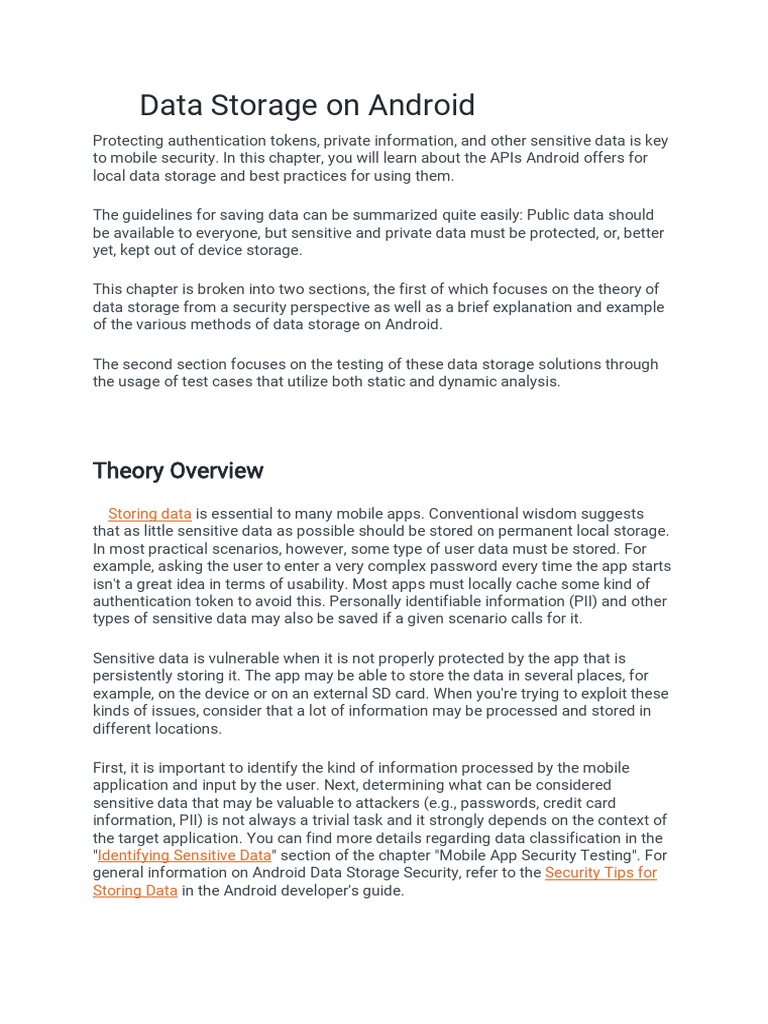 Data Storage On Android | PDF | Databases | Android (Operating System)