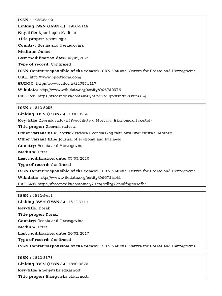 Bosnia and Herzegovina ISSN Records | PDF | International Standard ...