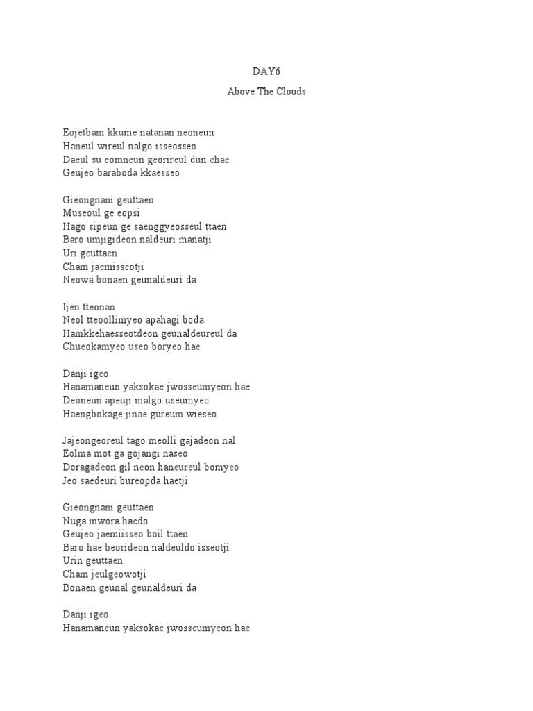 Lirik Lagu DAY6 Above The Clouds | PDF