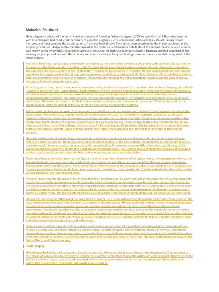 EITK Unit-4 (Maharishi Shushruta) | PDF | Ayurveda | Surgery