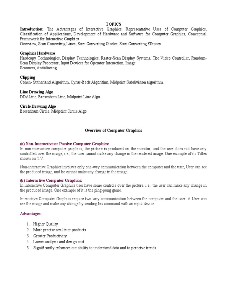 Interactive Graphics Overview | PDF | Computer Graphics | Display ...