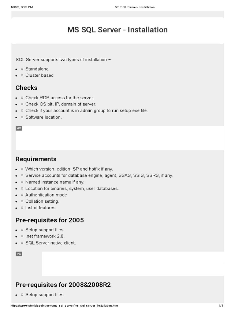 MS SQL Server - Installation | Download Free PDF | Microsoft Sql Server | Computing