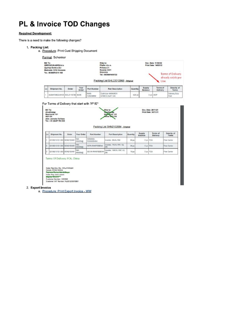 PL&&Invoice TOD Chnages | PDF