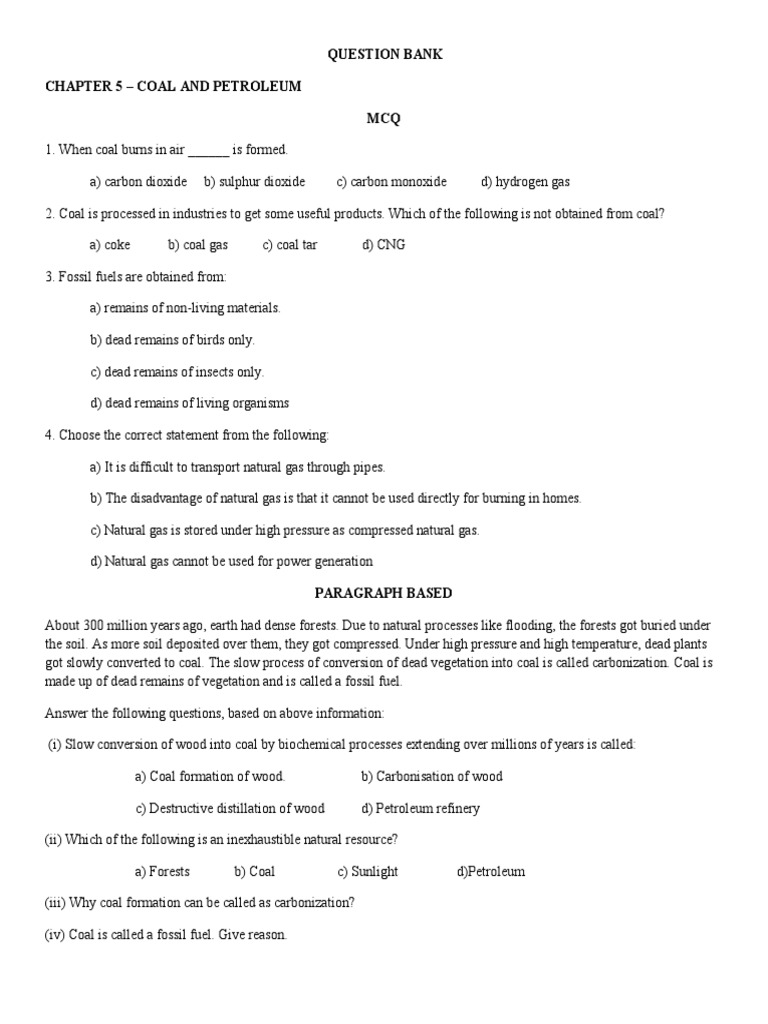CLASS VIII QUESTION BANK - 5. Coal and Petroleum | PDF | Petroleum | Natural Gas