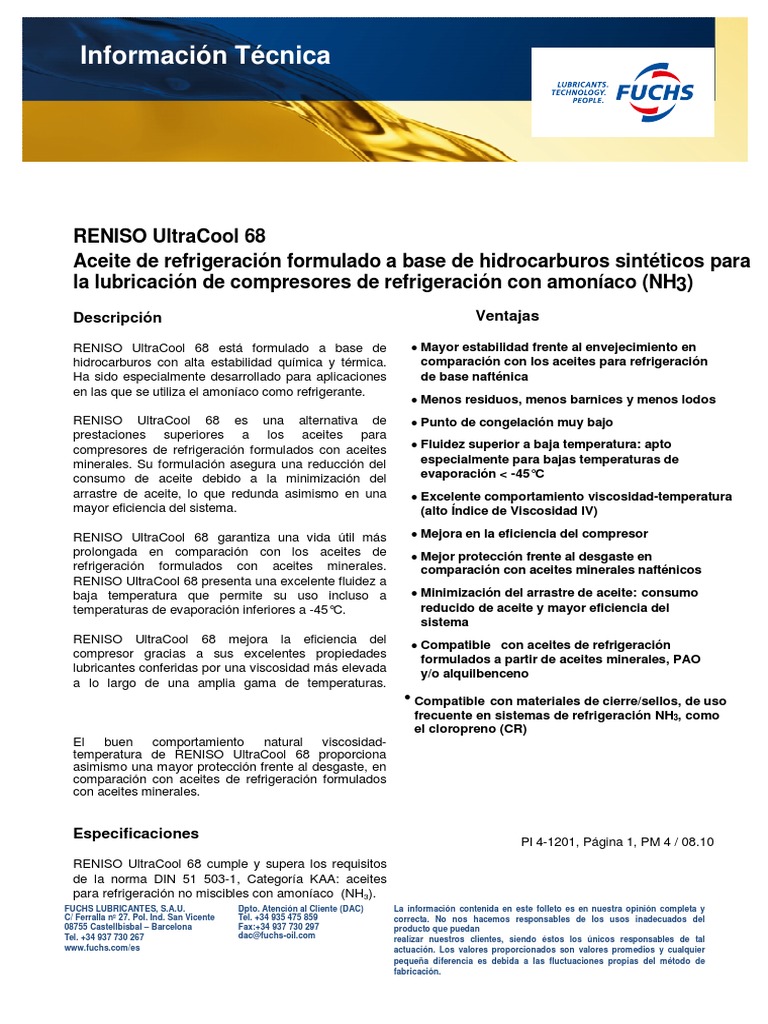 RENISO UltraCool 68.es | PDF | Lubricante | Naturaleza