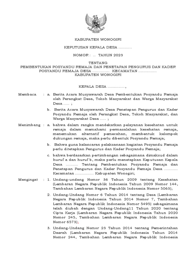 Draft Contoh SK Posyandu Remaja | PDF