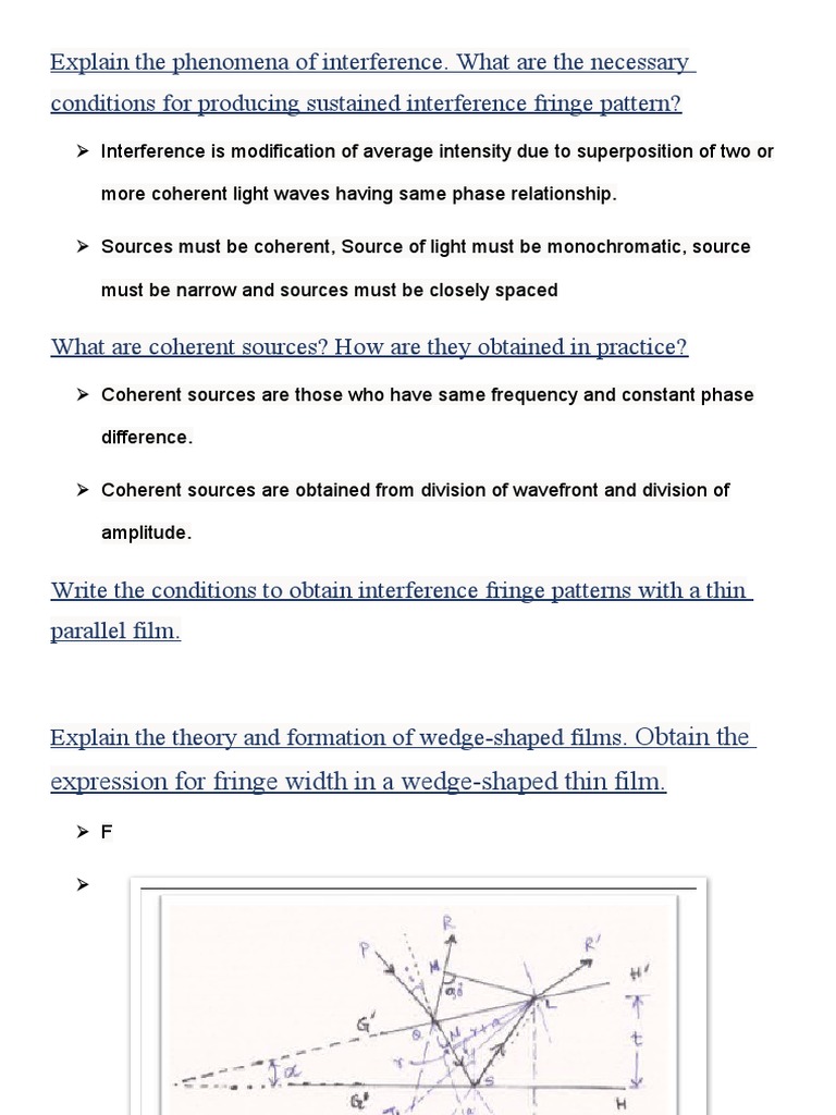 Long and Short Question and Answers Optics | PDF | Diffraction | Wavelength