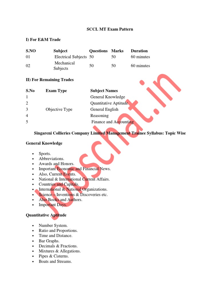 SCCL MT Syllabus Exam Pattern | PDF | Engineering | Electricity