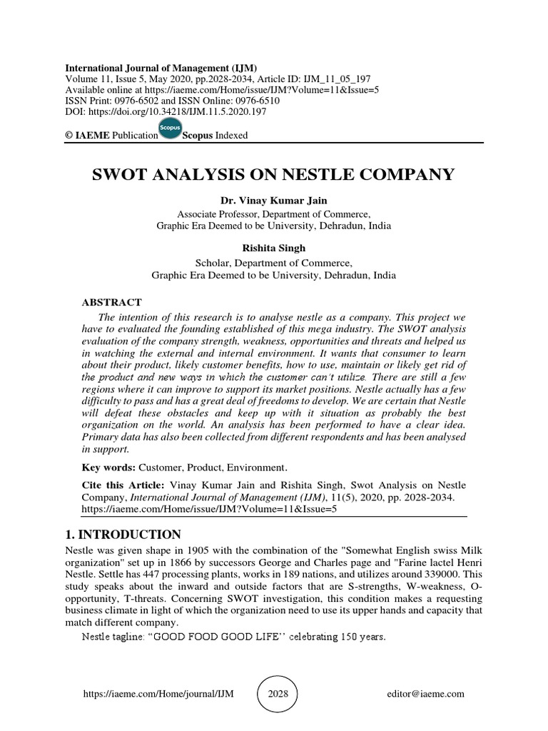 Swot Analysis On Nestle Company | PDF | Nestlé | Swot Analysis