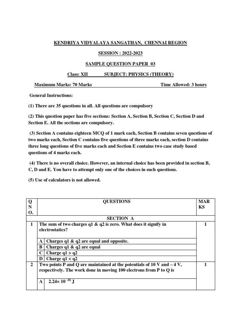 005 Xii Phy Sample Question Paper 03 | PDF | Radioactive Decay | Electron