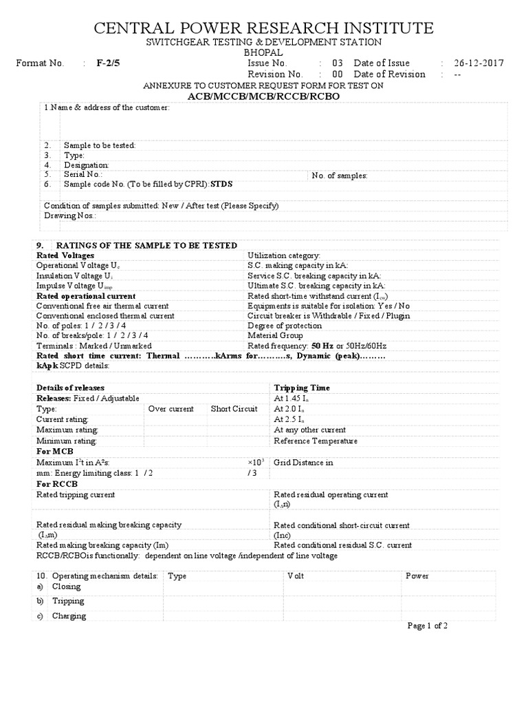 RCCB Testing Request Form | PDF | Mains Electricity | Manufactured Goods