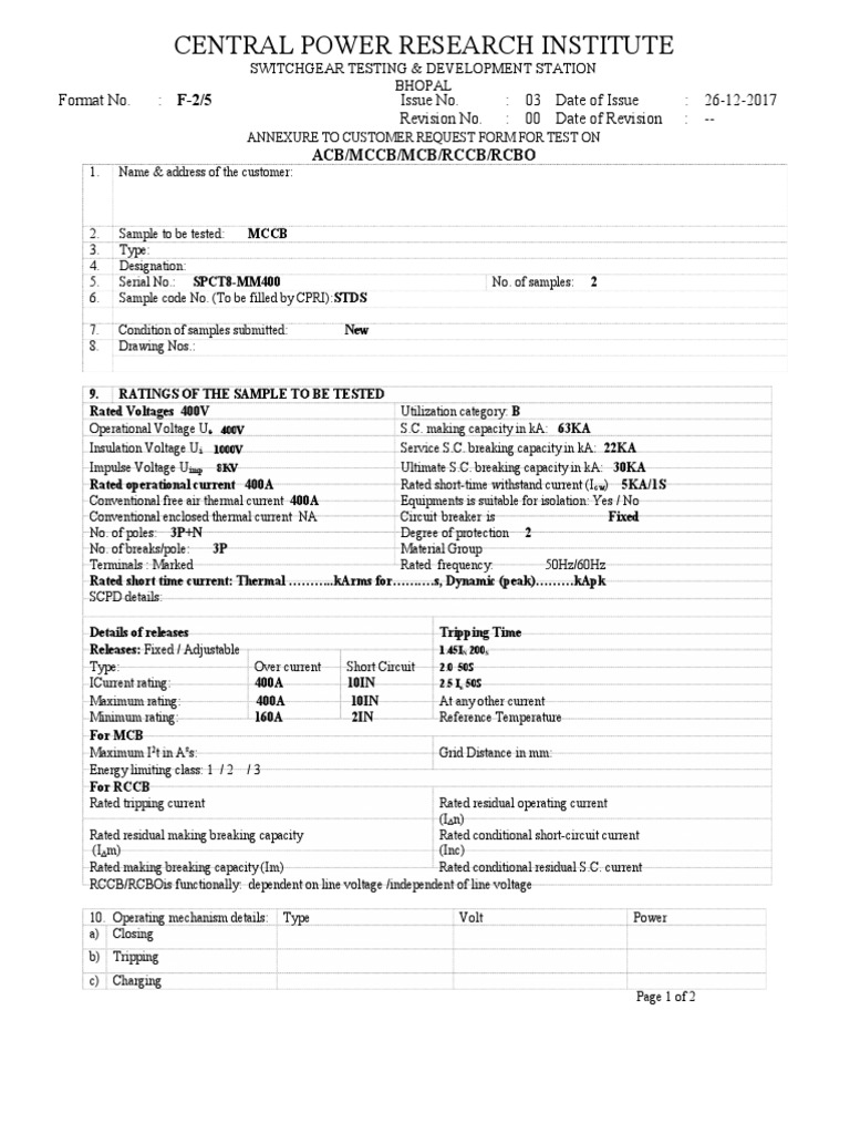 MCB and RCCB Testing Request Form | PDF | Mains Electricity ...