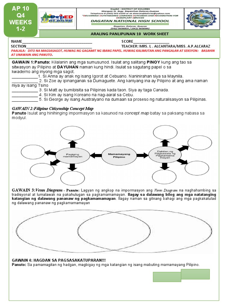 Q4 Ap10 Worksheet WKS 1 2 Lma | PDF