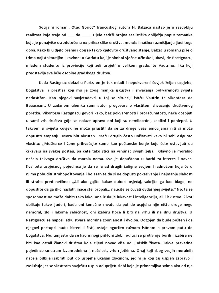 Otac Goriot Esej | PDF