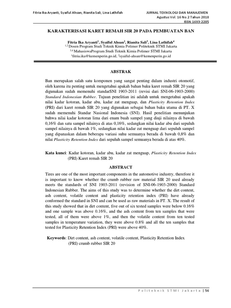 85fdc 8 Karakterisasi Karet Remah Sir 20 Pada Pembuatan Ban | PDF