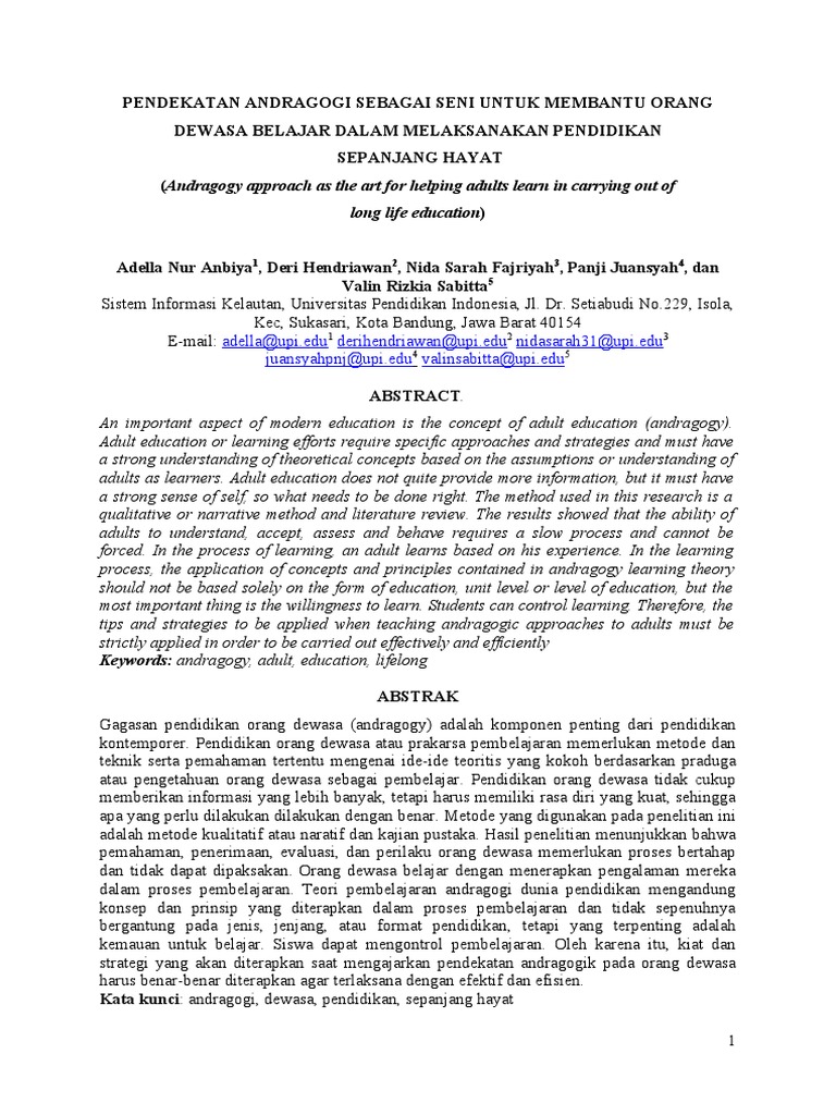 Pendekatan Andragogi Sebagai Seni Untuk Membantu Orang Dewasa Belajar | PDF