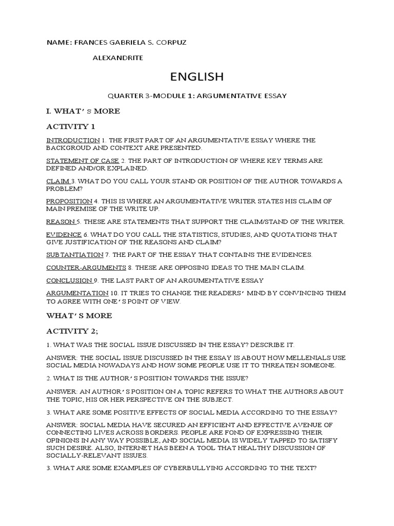 English Q3-Module 1 | PDF | Cyberbullying | Essays