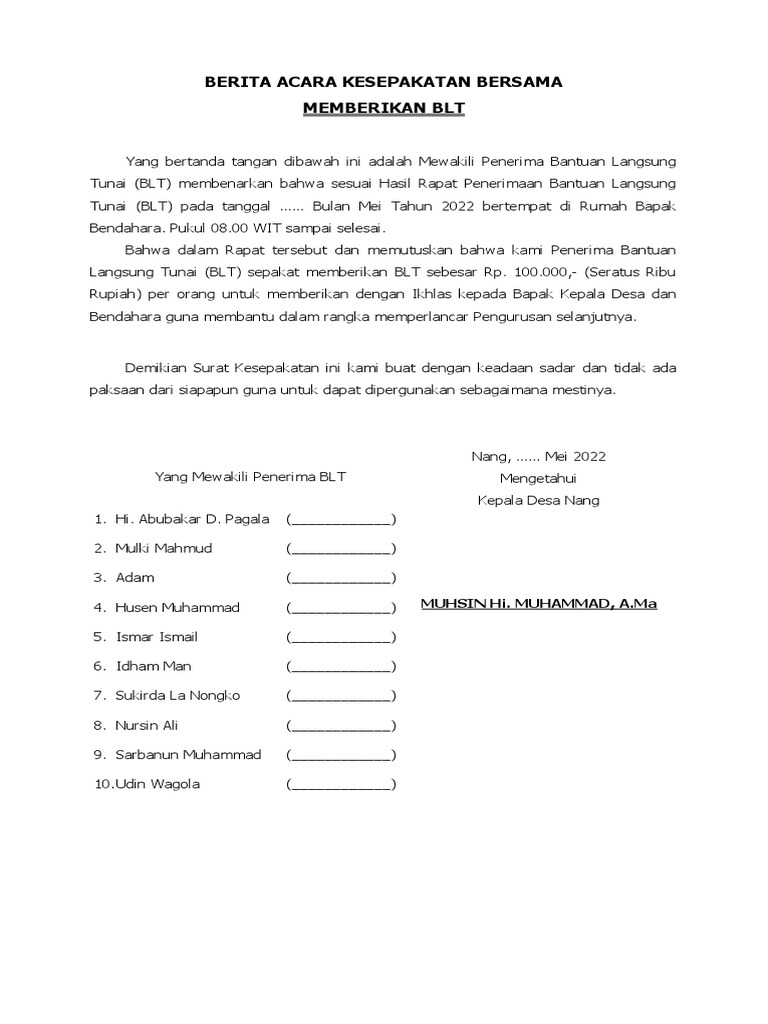 Berita Acara Kesepakatan Bersama | PDF