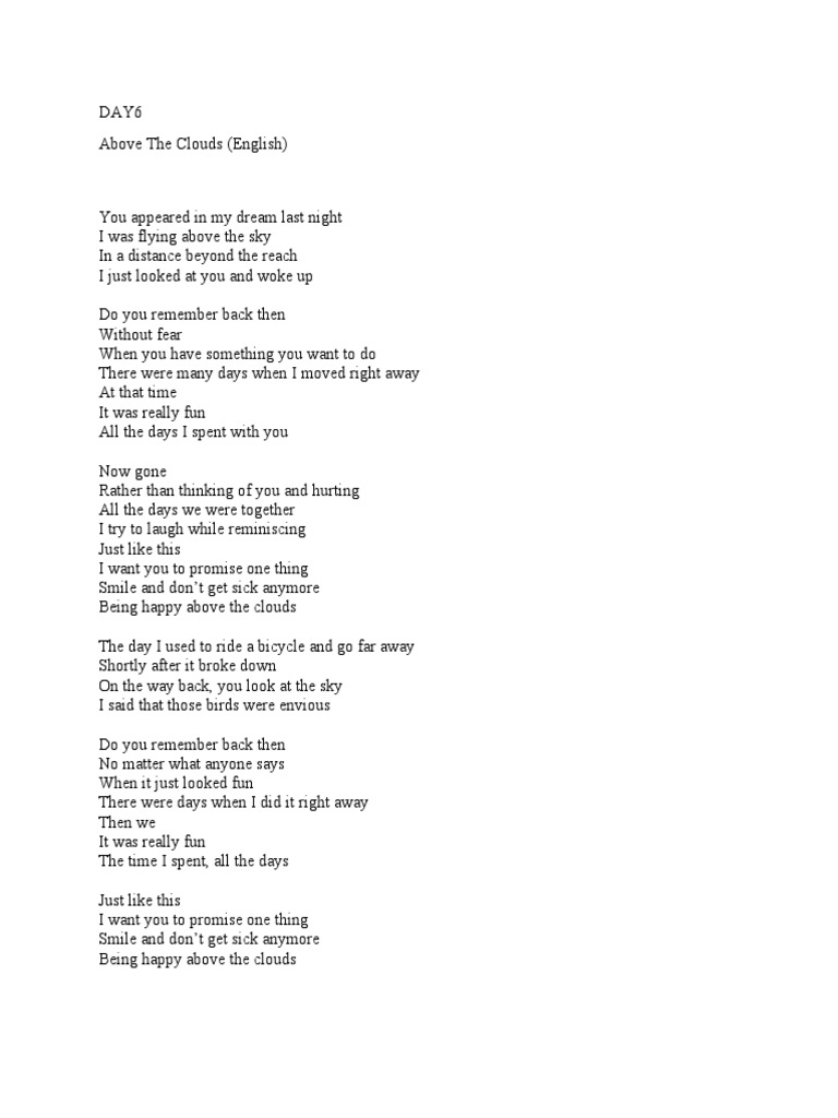 Day6 Above The Clouds Lyrics Analysis | PDF | Career & Growth | Travel