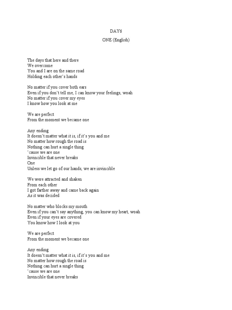 Lirik Lagu DAY6 ONE (English) | PDF