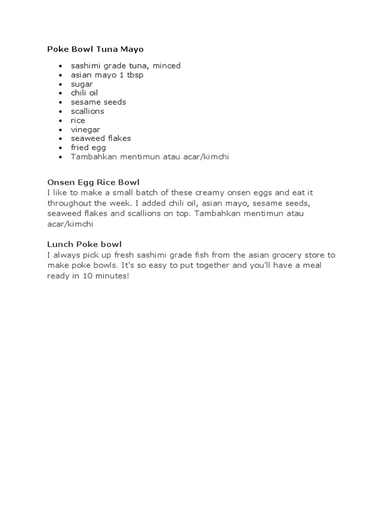 Poke Bowl Recipes | PDF