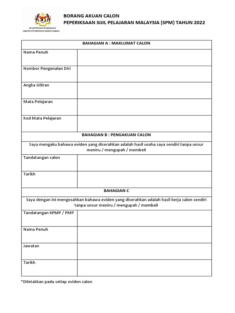 Borang Akuan Calon | PDF