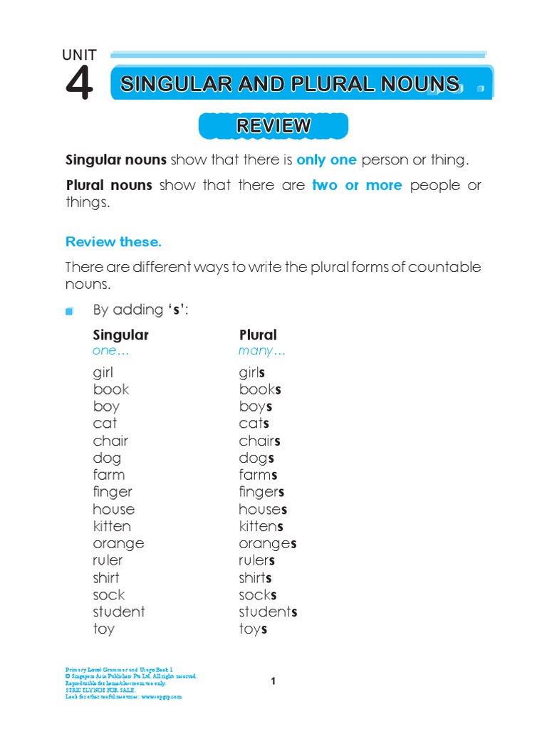 Unit 4 Singular and Plural Nouns | PDF | Grammatical Number | Plural